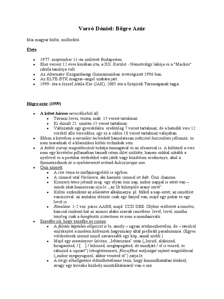 Varró Dániel Bögre Azúr | PDF