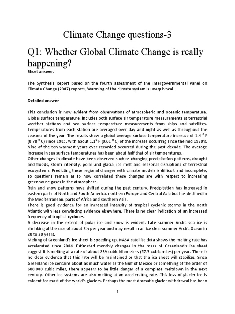 Climate Change Questions 3 | PDF | Climate Change | Climate Change ...