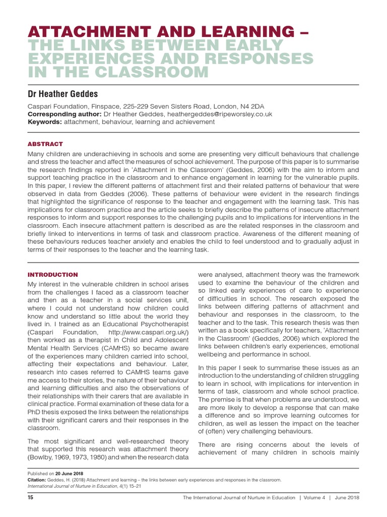 Geddes 2018 | PDF | Attachment Theory | Teachers