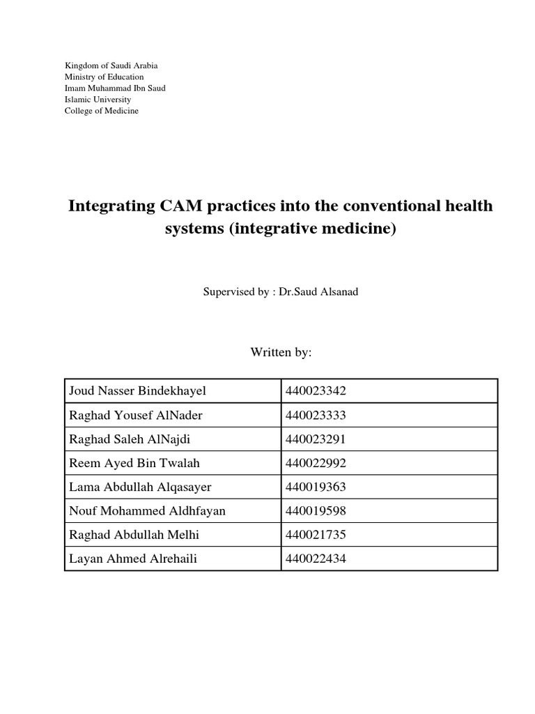 Integrating CAM Practices Into The Conventional Health Systems ...