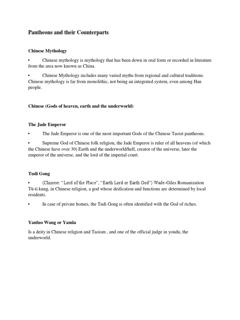 Pantheons and Their Counterparts Chinese Hindu and Filipino | PDF ...