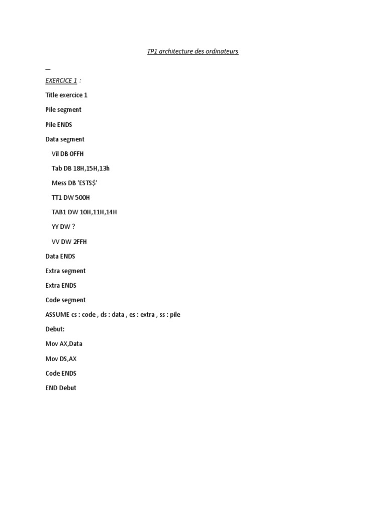 TP1 Architecture Des Ordinateurs | PDF