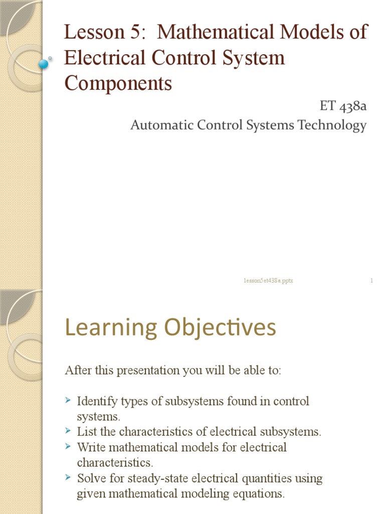 Lesson 5: Mathematical Models of Electrical Control System Components | PDF | Capacitor ...