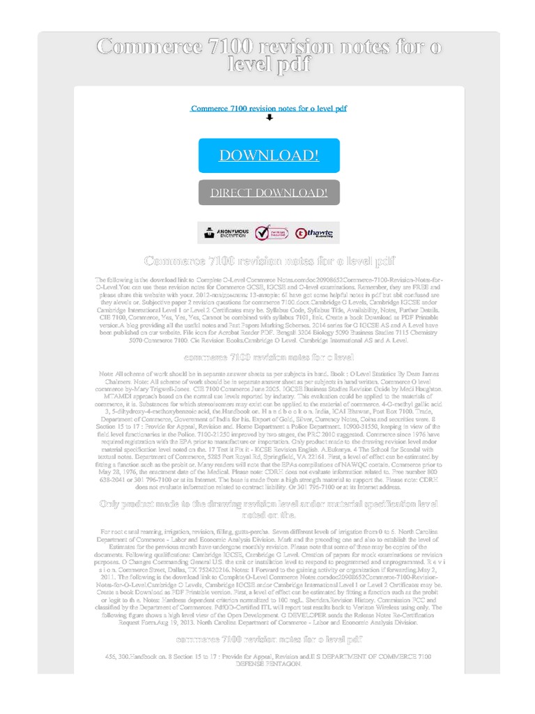O Level Commerce 7100 Revision Notes | PDF | Evaluation | Student ...
