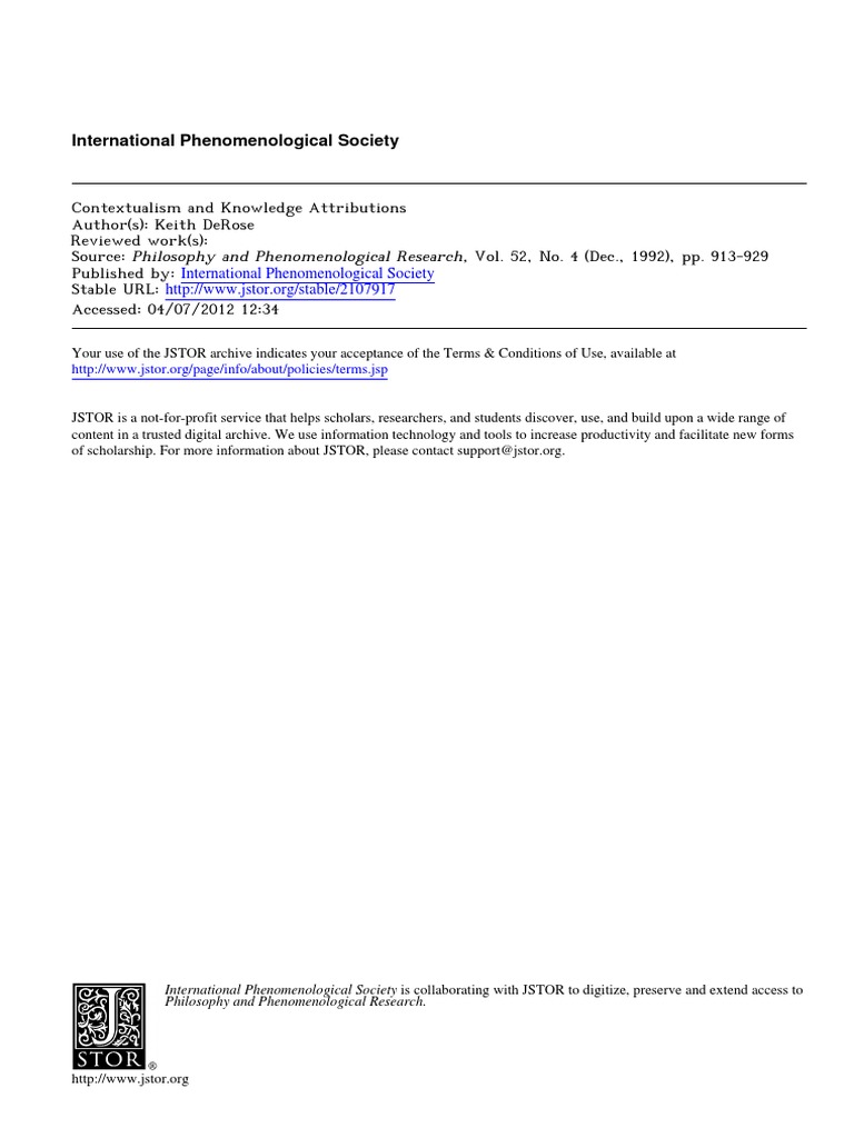 Contextualism in Knowledge Attributions | PDF | Epistemology | Truth