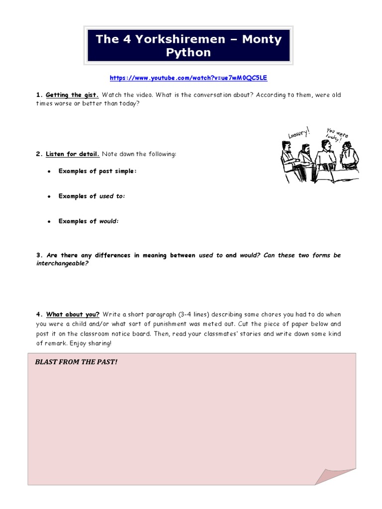 MONTY PYTHON C2 UNIT 1 PEOPLE AND PLACES The 4 Yorkshiremen Listening ...