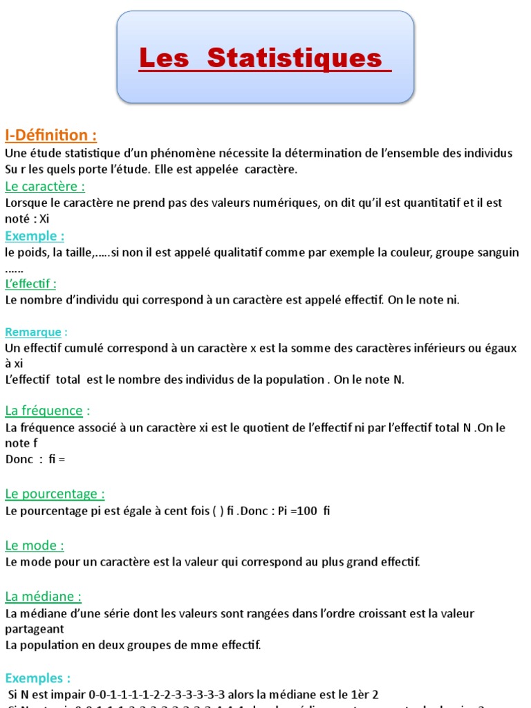 Les Statistiques Cours | PDF | Moyenne | Statistiques