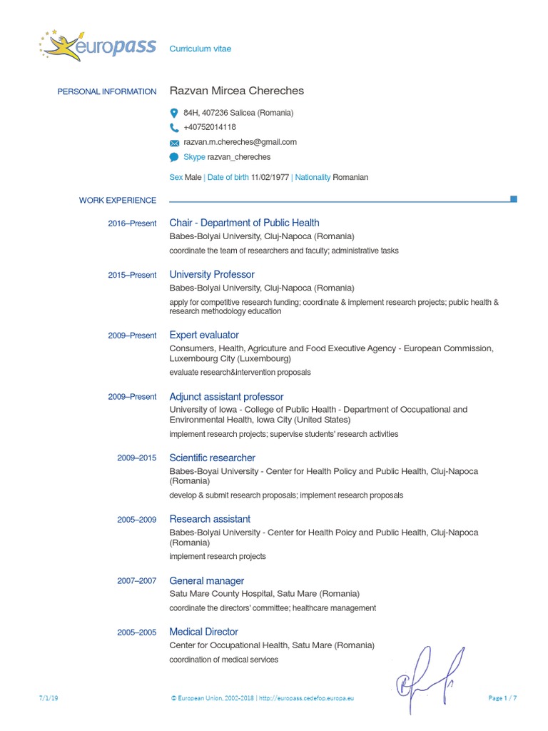 Razvan Mircea Chereches: Chair - Department of Public Health | PDF ...