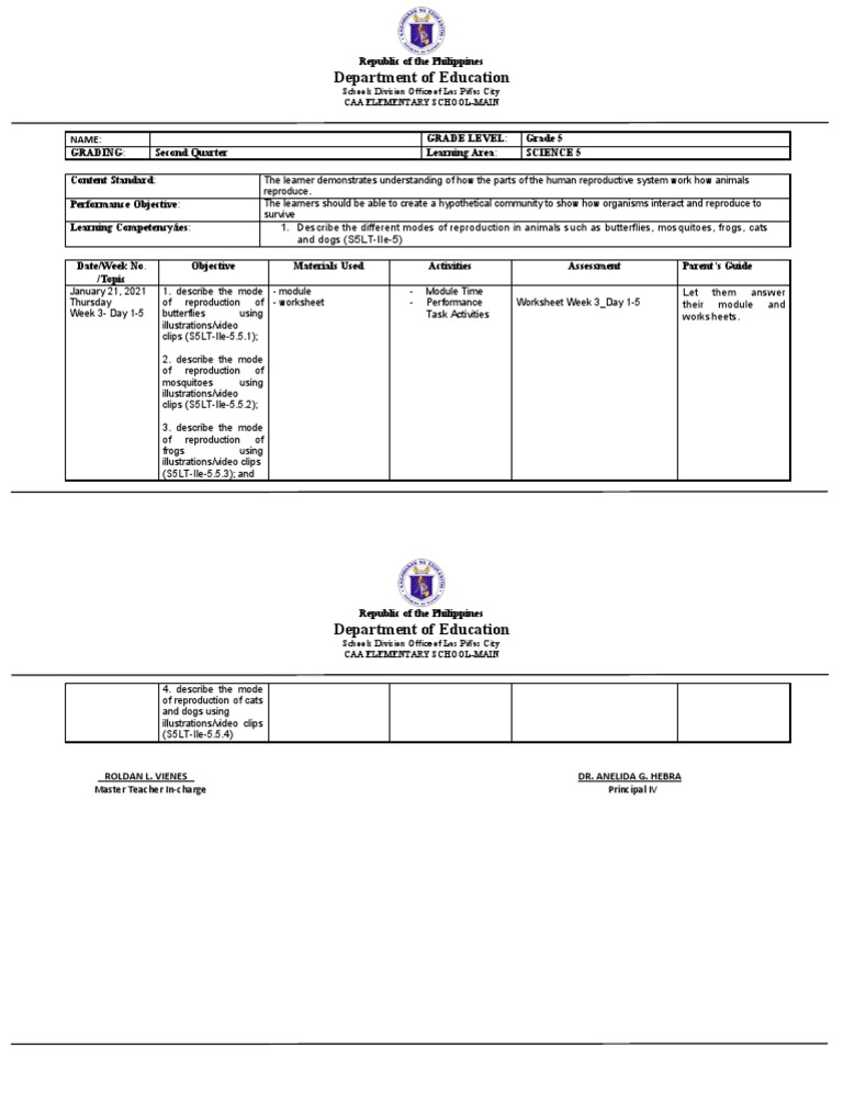 Grade 5 Science: Animal Reproduction | PDF | Learning | Educational ...
