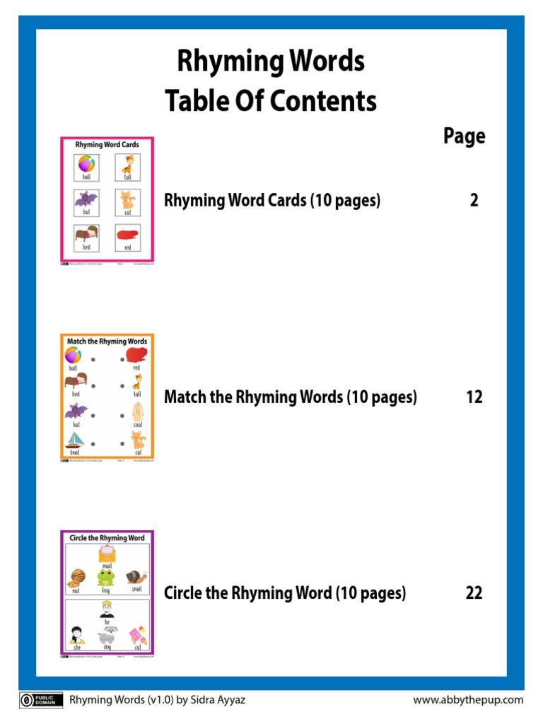 Rhyming Words: Rhyming Word Cards (10 Pages) 2 | PDF