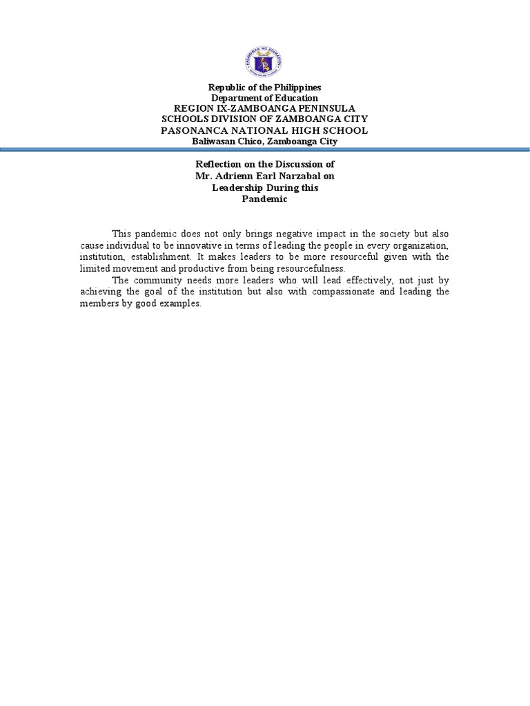 Pasonanca National High School Reflection On The Discussion of Mr ...
