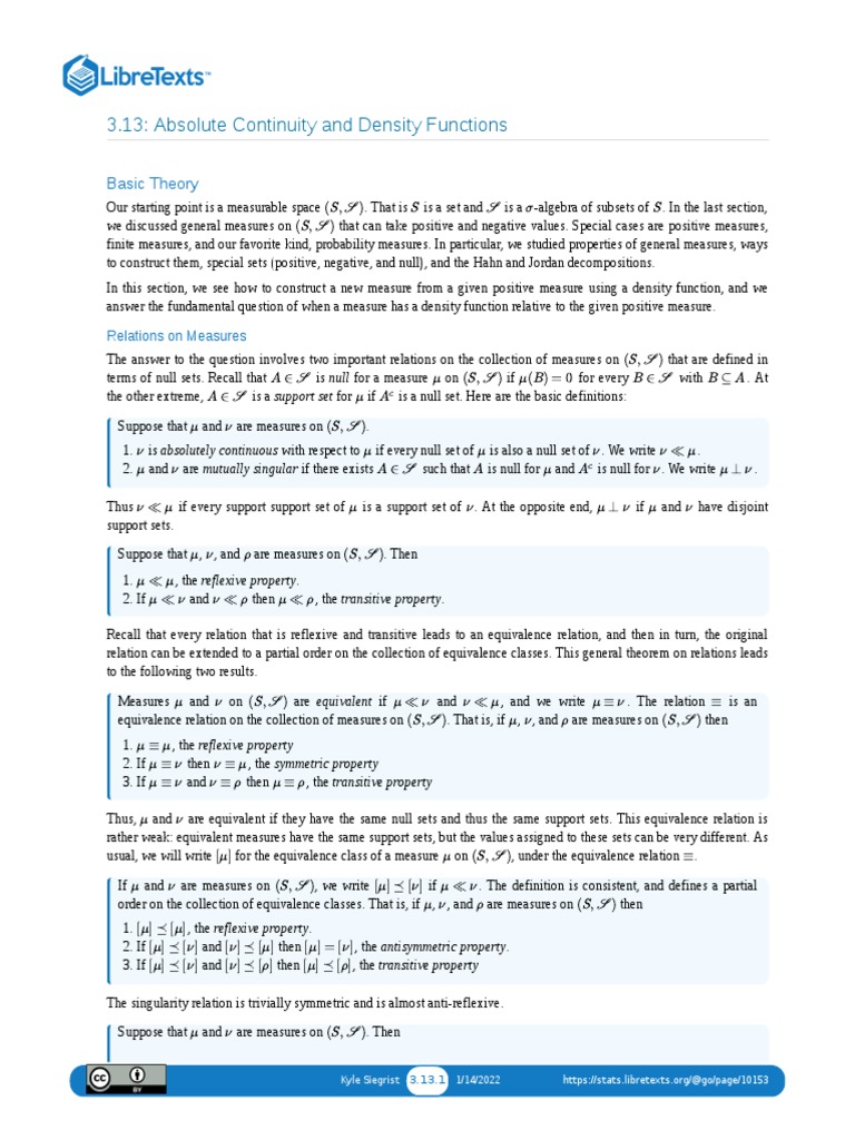 Absolute Continuity and Density Functions | PDF | Measure (Mathematics) | Probability Distribution