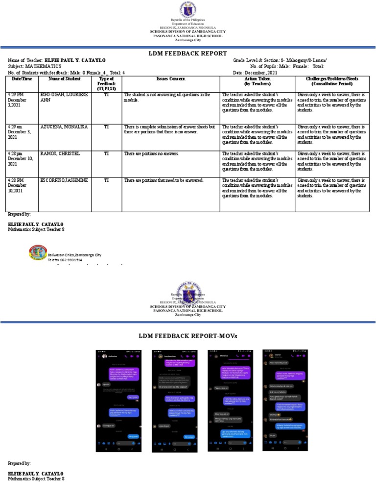 Teacher Feedback Summary | PDF