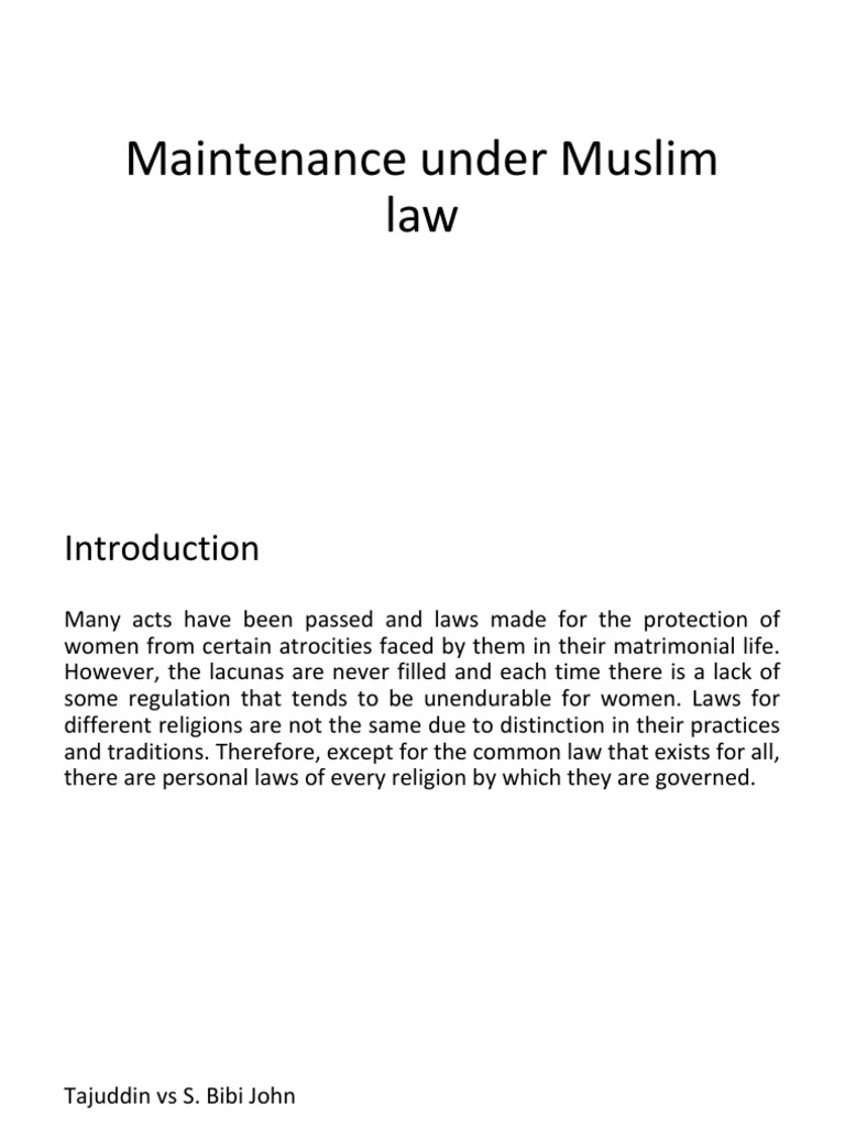 Maintenance Under Muslim Law1 | PDF | Marriage | Justice