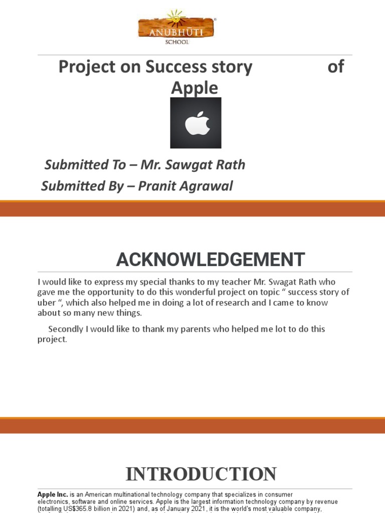 Project On Success Story of Apple: Submitted To - Mr. Sawgat Rath | PDF ...