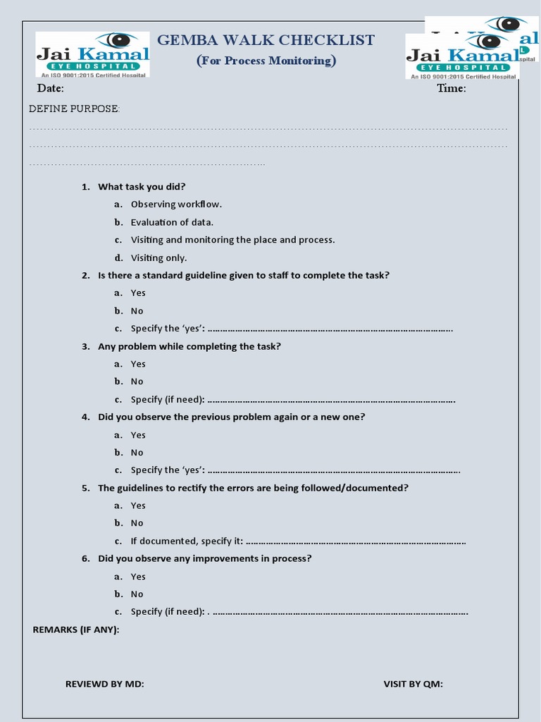Gemba Walk Checklist for Process Monitoring | PDF