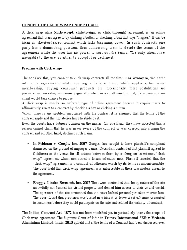 Click Wrap Under IT Act | PDF | Justice | Business Law