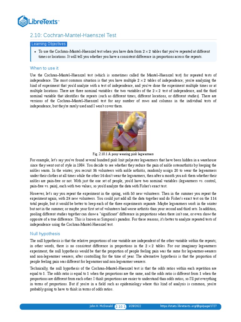 Cochran-Mantel-Haenszel Test | PDF | Variance | P Value