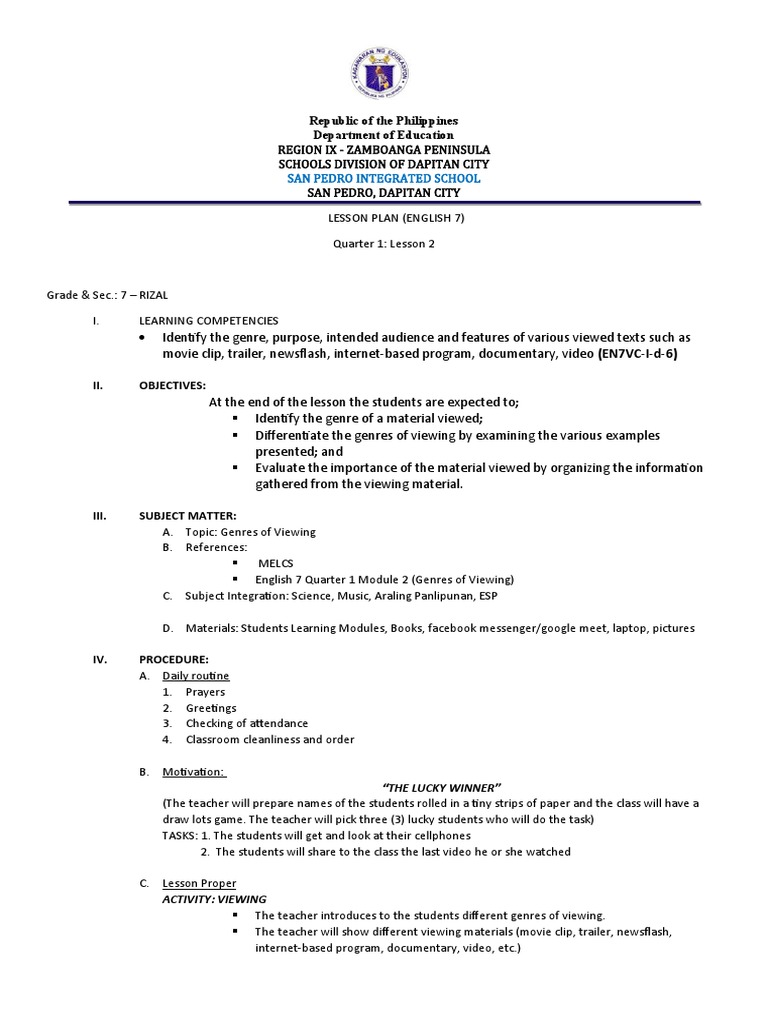 Republic of The Philippines Department of Education: San Pedro ...