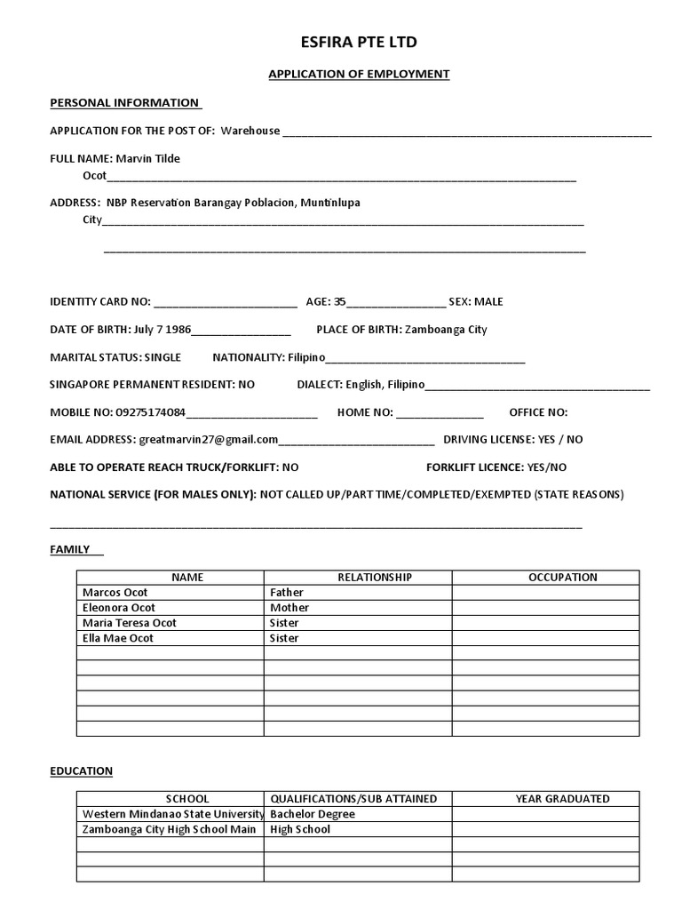 Job Application Form - (Warehouse) | PDF | Common Law | Government