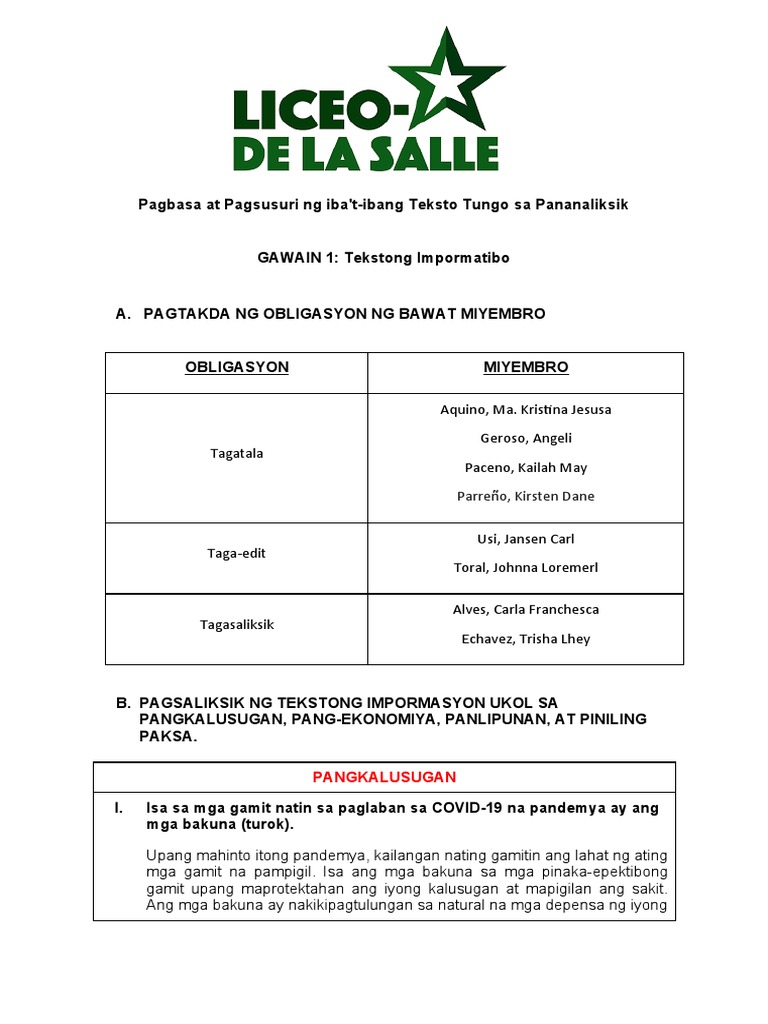 Gawain 1 - Tekstong Impormatibo | PDF