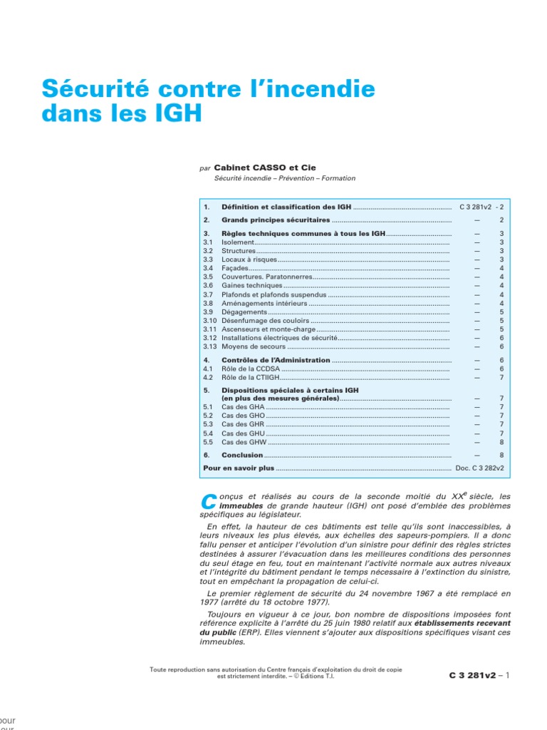 Sécurité Contre L'incendie Dans Les IGH: Cabinet CASSO Et Cie | PDF ...