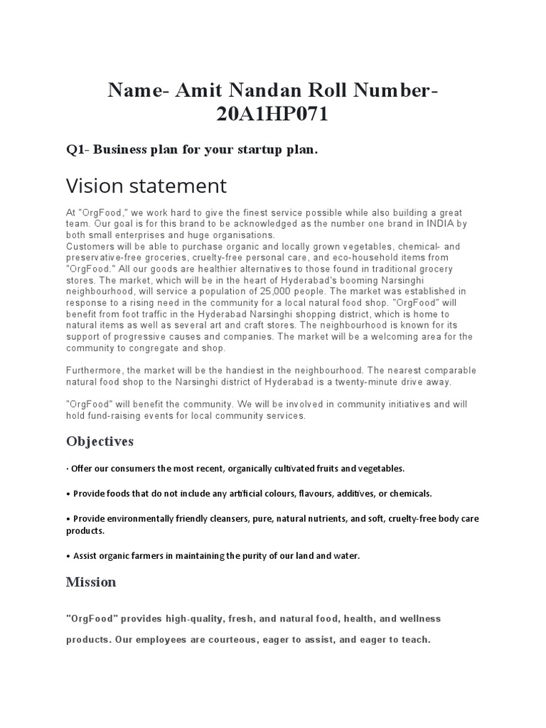 Name-Amit Nandan Roll Number - 20A1HP071: Vision Statement | PDF ...