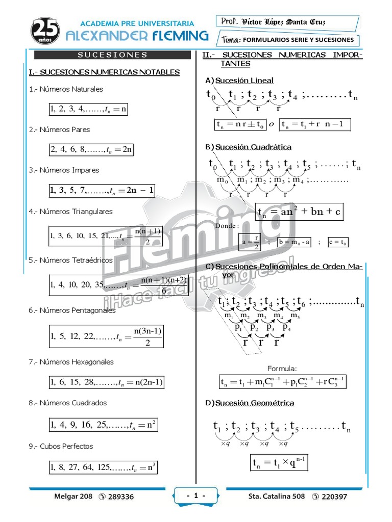 Sucesiones - Serie Formulario 2021 | PDF | Matemáticas | Conceptos ...