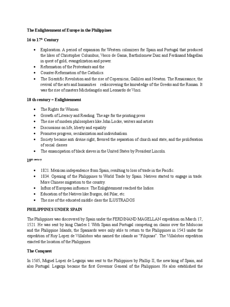 The Enlightenment of Europe in The Philippines | PDF | Philippines ...