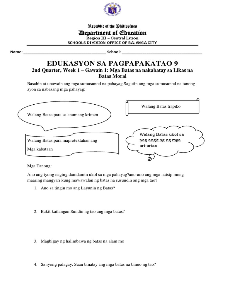 EsP 9 2nd Quarter Activity Sheets | PDF