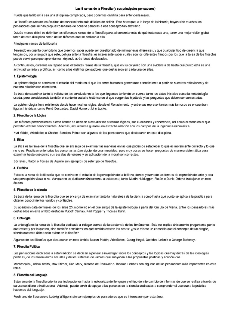 2 Las 8 Ramas de La Filosofía 27 Enero | PDF | Epistemología | Conocimiento