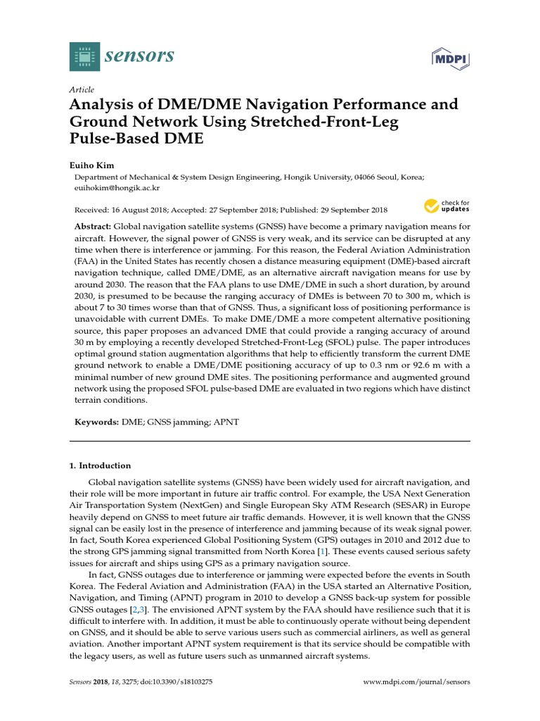 Sensors: Analysis of DME/DME Navigation Performance and Ground Network ...
