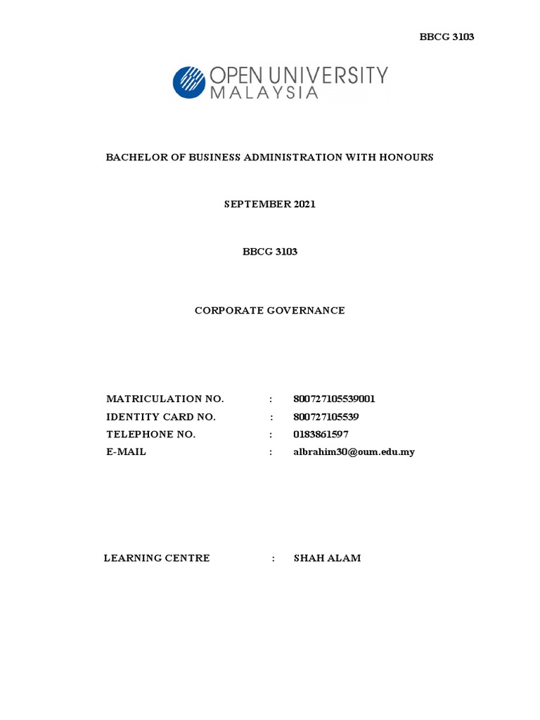 Assigment CORPORATE GOVERNANCE BBCG 3103 | PDF | Economies