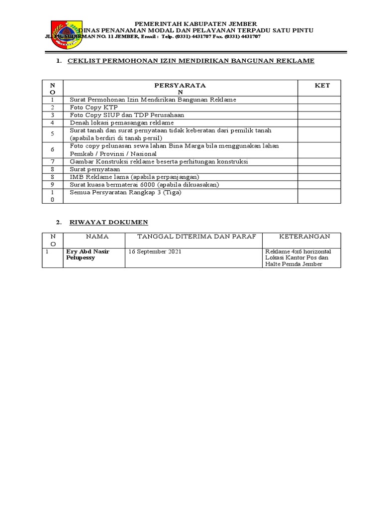 Formulir Permohonan Imb Reklame761 | PDF