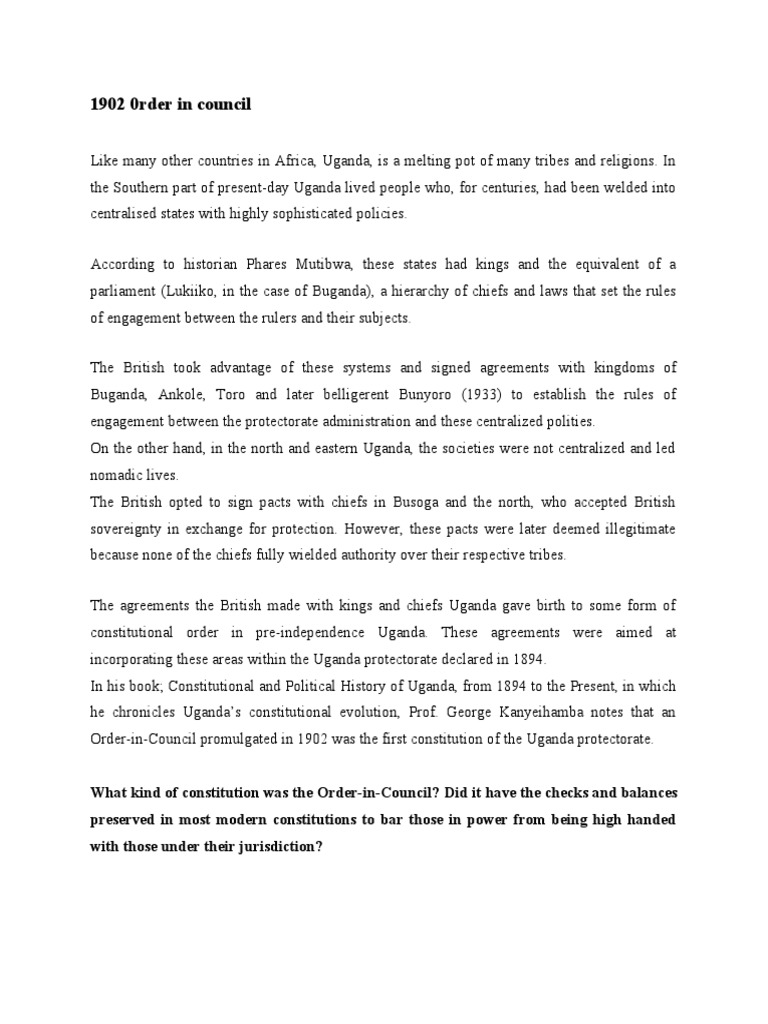 1902 Order in Council Explained | PDF | Royal Assent | Constitution