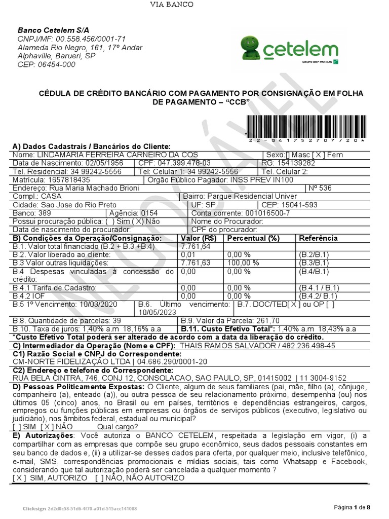 01 02 2020 08 20 31 10673739775G CCB Assinada | PDF | Empréstimos ...
