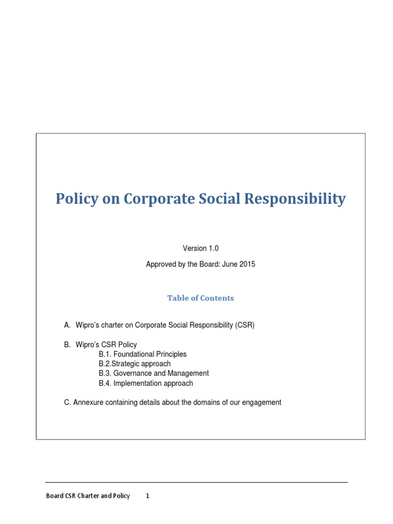 Wipro Policy-On-Corporate-Social-Responsibility-2015 | PDF | Corporate ...