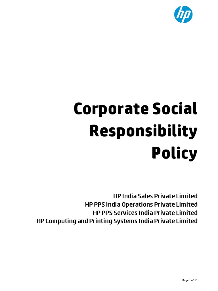 Corporate Social Responsibility Policy | PDF | Corporate Social ...