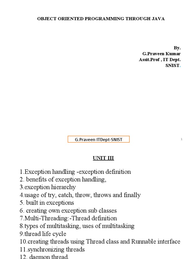 Object Oriented Programming Through Java: G.Praveen Itdept-Snist | PDF | Process (Computing ...