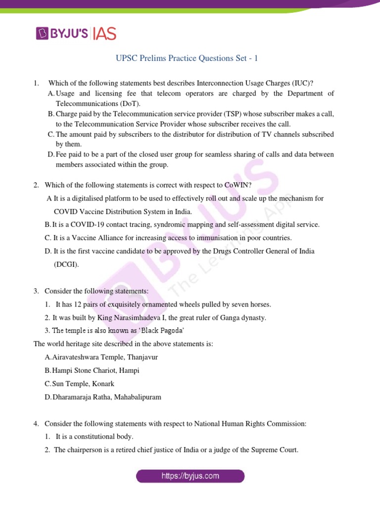 UPSC Prelims Practice Questions SET 1 | PDF
