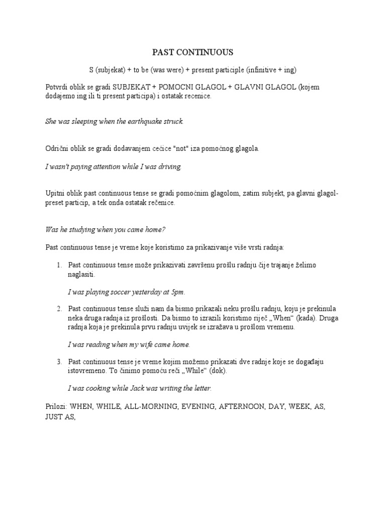 Past Continuous Tense Definition | PDF