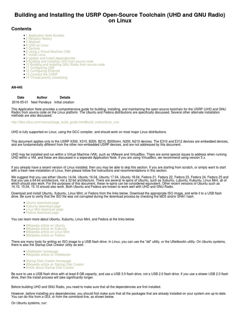 Building and Installing The USRP Open-Source Toolchain (UHD and GNU Radio) On Linux | PDF ...