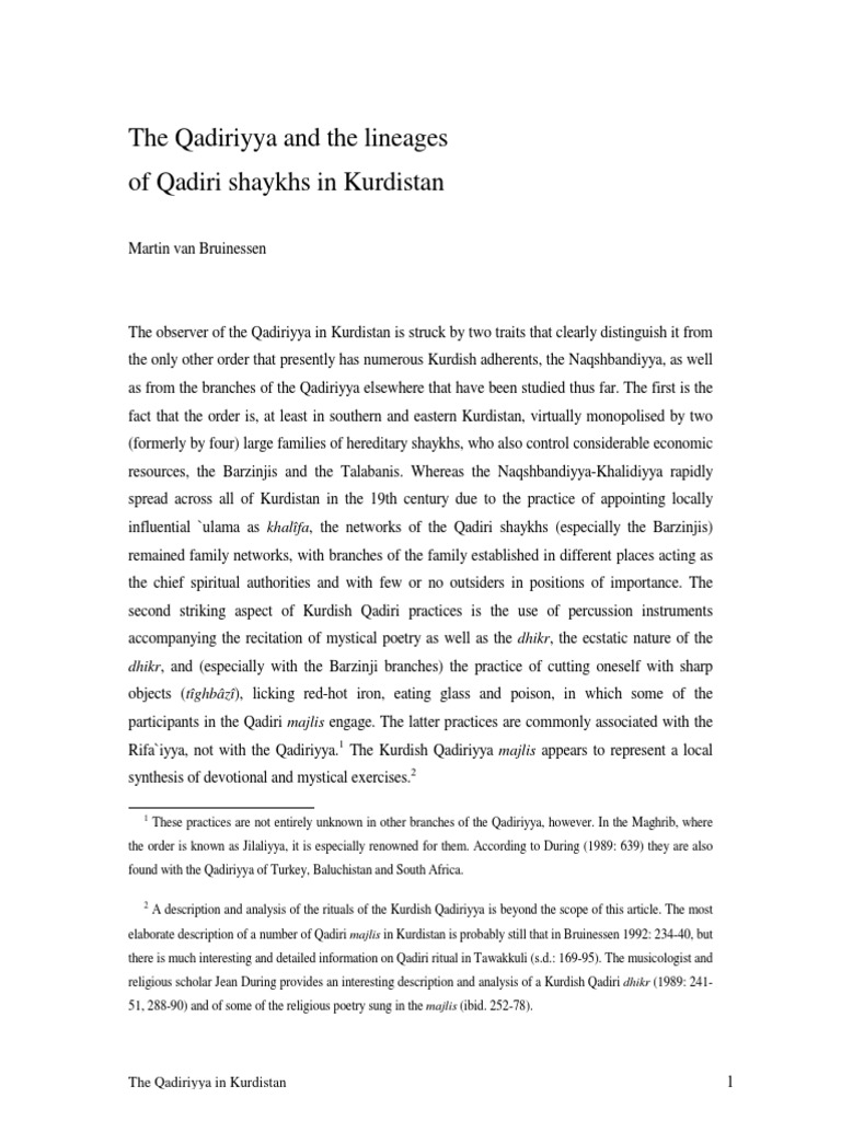 The Qadiriyya and The Lineages of Qadiri Shaykhs in Kurdistan | PDF ...