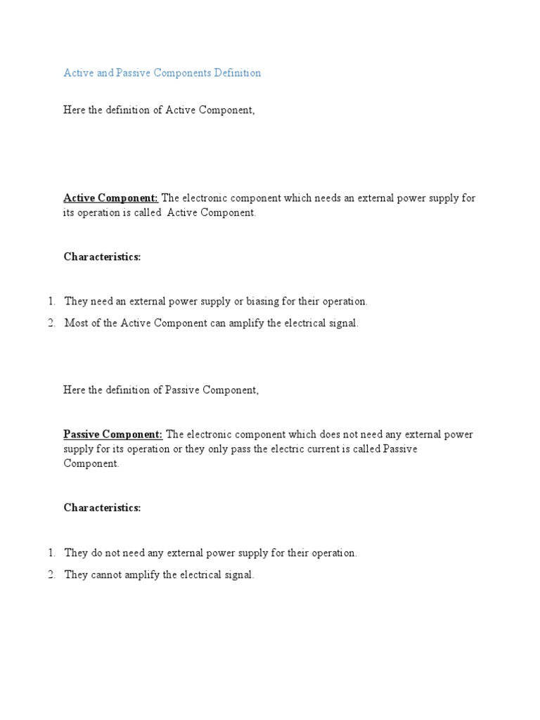 Active vs Passive Components Explained | PDF | Passivity (Engineering) | Electronic Component
