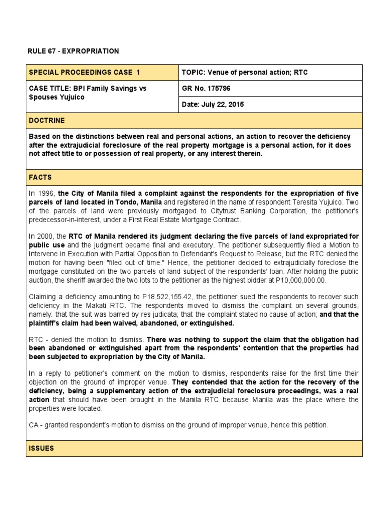 Specpro Case Digest | PDF | Eminent Domain | Lawsuit