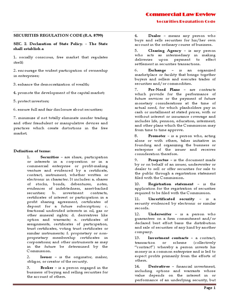 Securities Regulation Code | PDF | Securities (Finance) | Stocks