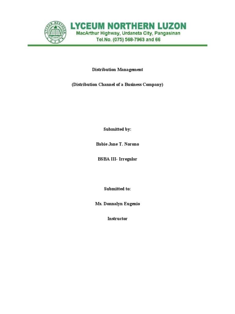 Distribution Management (Distribution Channel of A Business Company ...