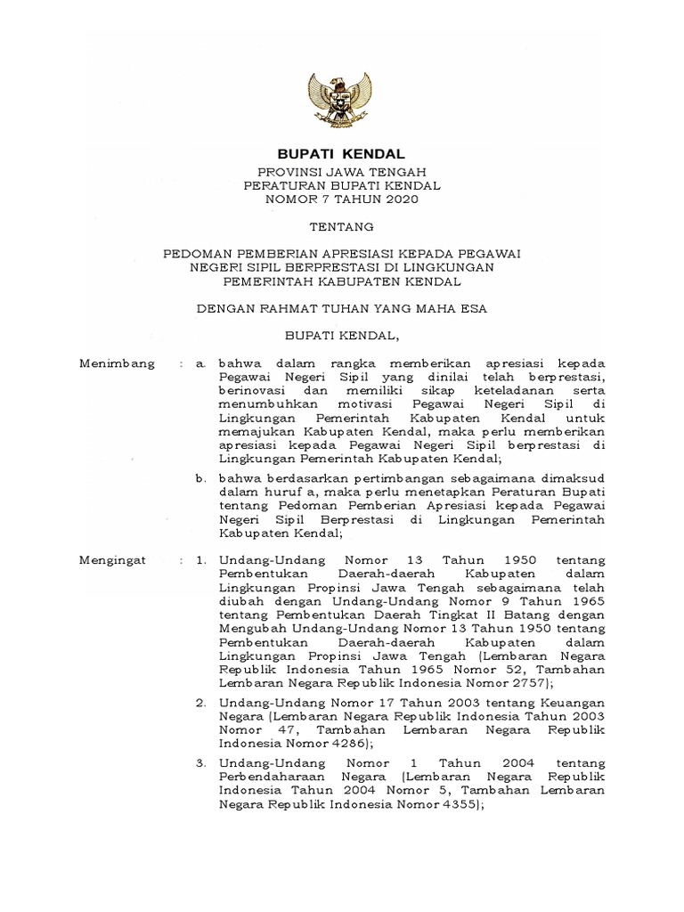 Perbup Nomor 7 Tahun 2020 | PDF