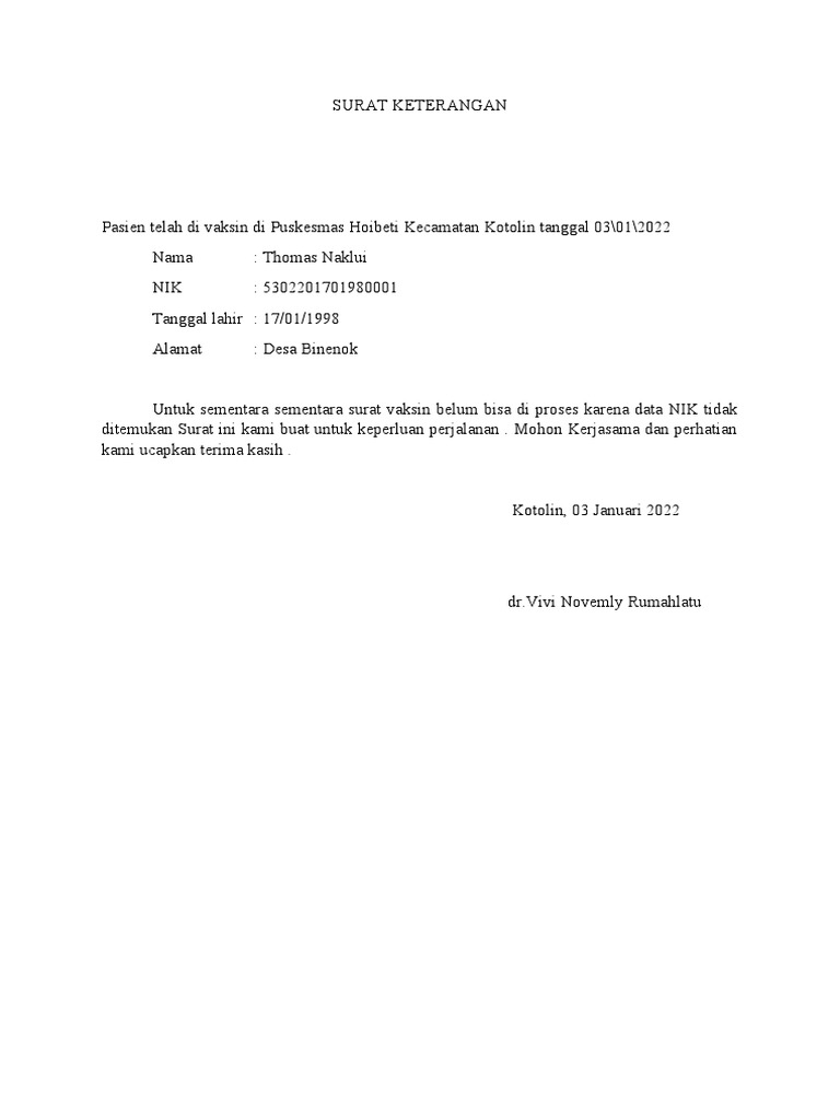 Surat Keterangan Vaksin | PDF