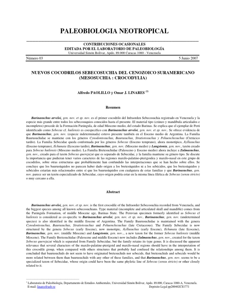 Paleobio03 - Nuevos Cocodrilos Sebecosuchia Del Cenozoico Suramericano ...